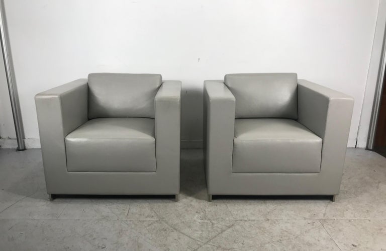 Stunning Pair of Leather Cube Lounge Chairs by Fabien Baron for ...