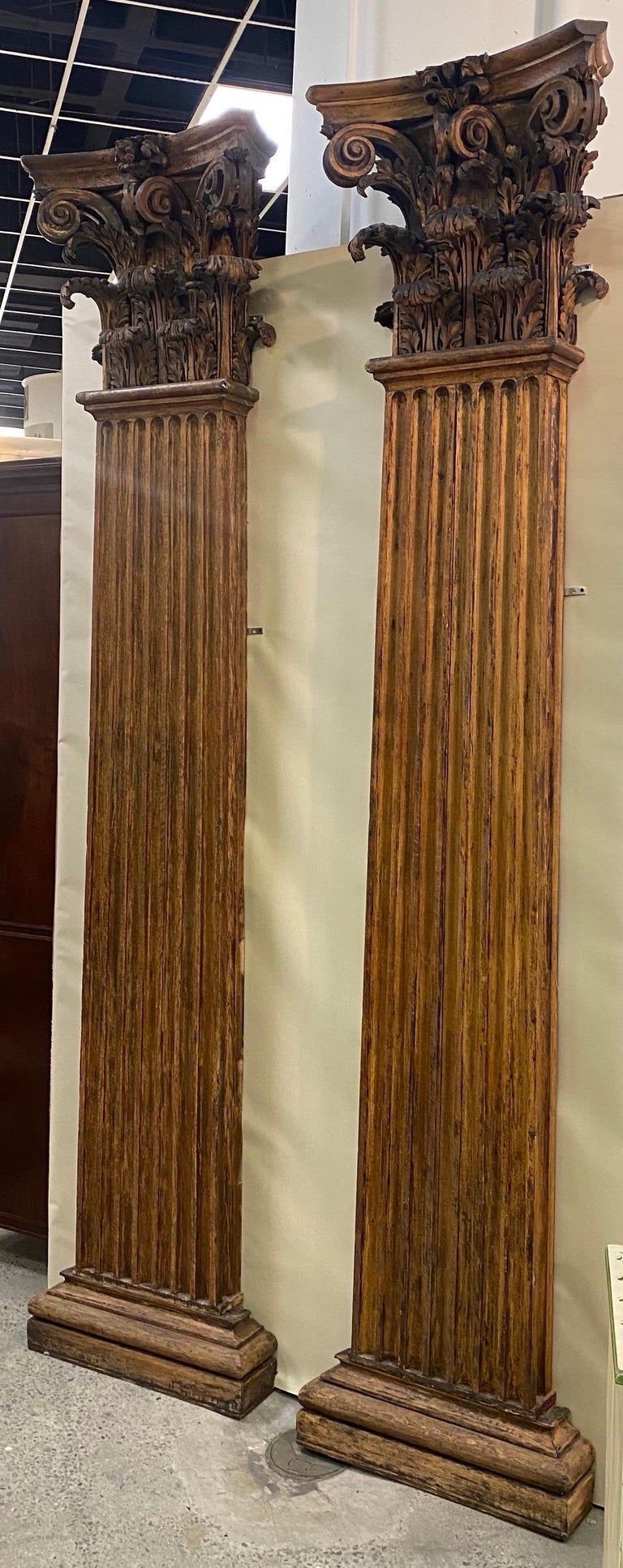 Stunning Pair of 19th Century Hand Carved Neoclassical Oak Pilasters ...