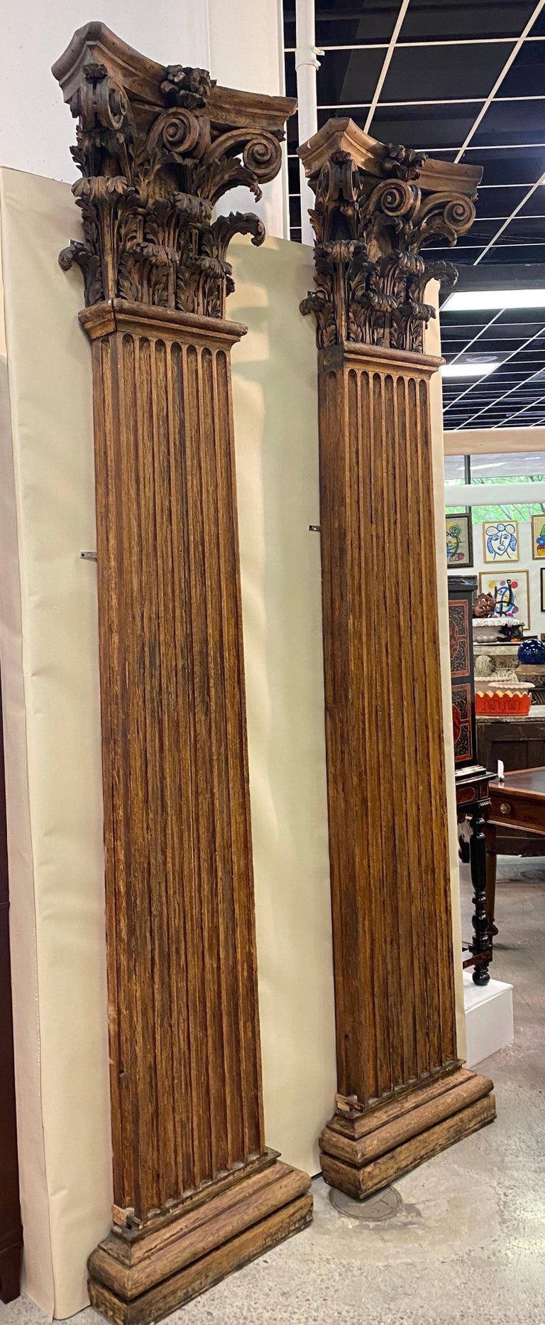 Stunning Pair of 19th Century Hand Carved Neoclassical Oak Pilasters ...