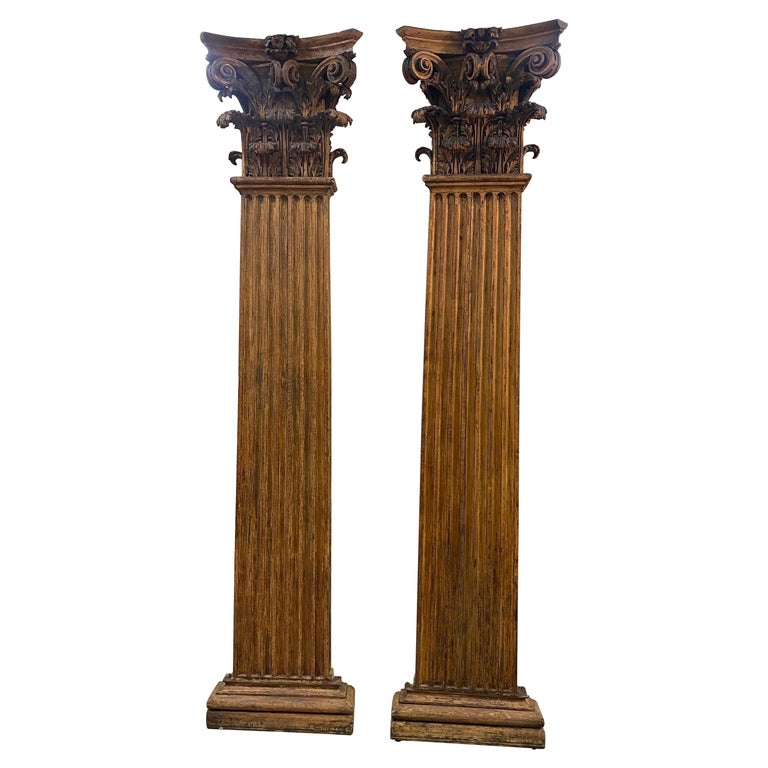 Stunning Pair of 19th Century Hand Carved Neoclassical Oak Pilasters ...