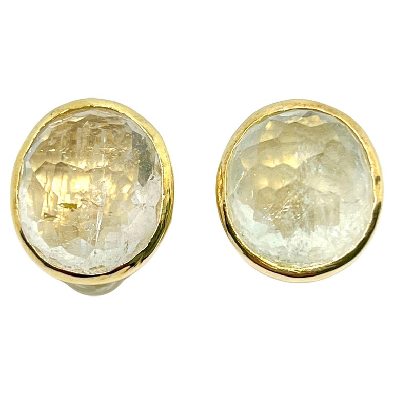 Stunning pair of 85ct Genuine White Topaz Button Clip on Vermeil ...