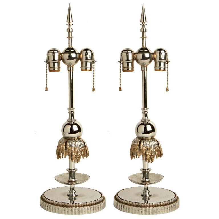 Stunning Pair of American Art Deco Chrome and Nickel Fountain Lamp ...