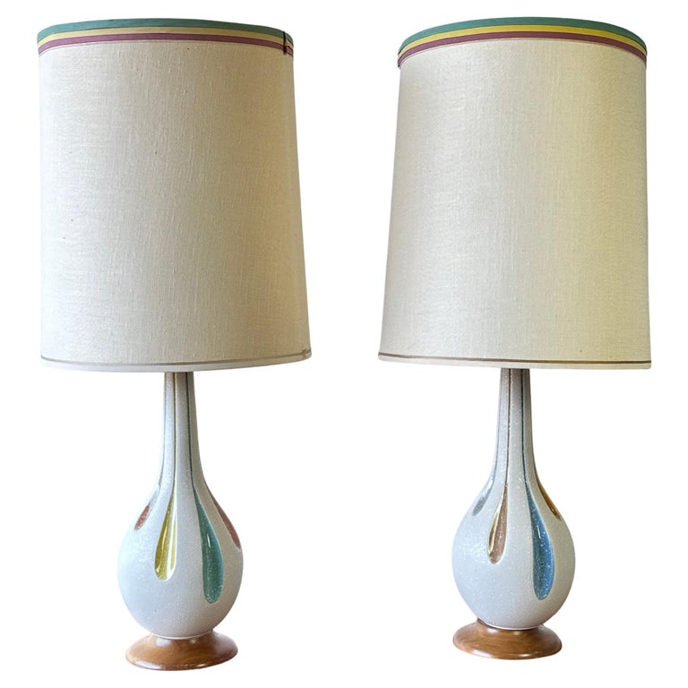 Stunning Pair of American Midcentury Multicolored Porcelain Table Lamp ...