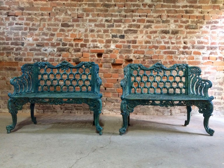 Stunning Pair of Antique Cast Iron Garden Benches Coalbrookdale Style ...