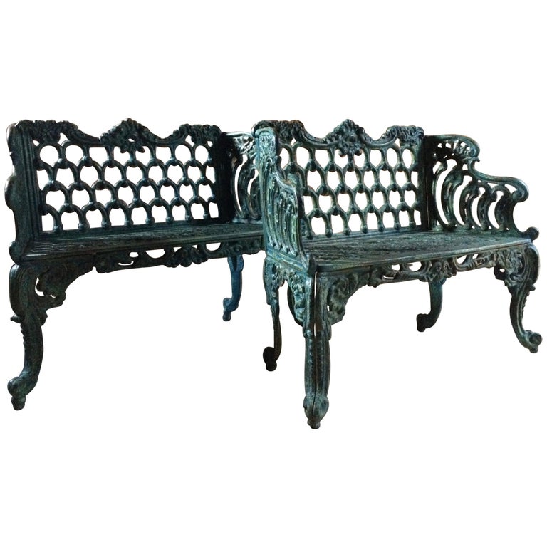 Stunning Pair of Antique Cast Iron Garden Benches Coalbrookdale Style ...