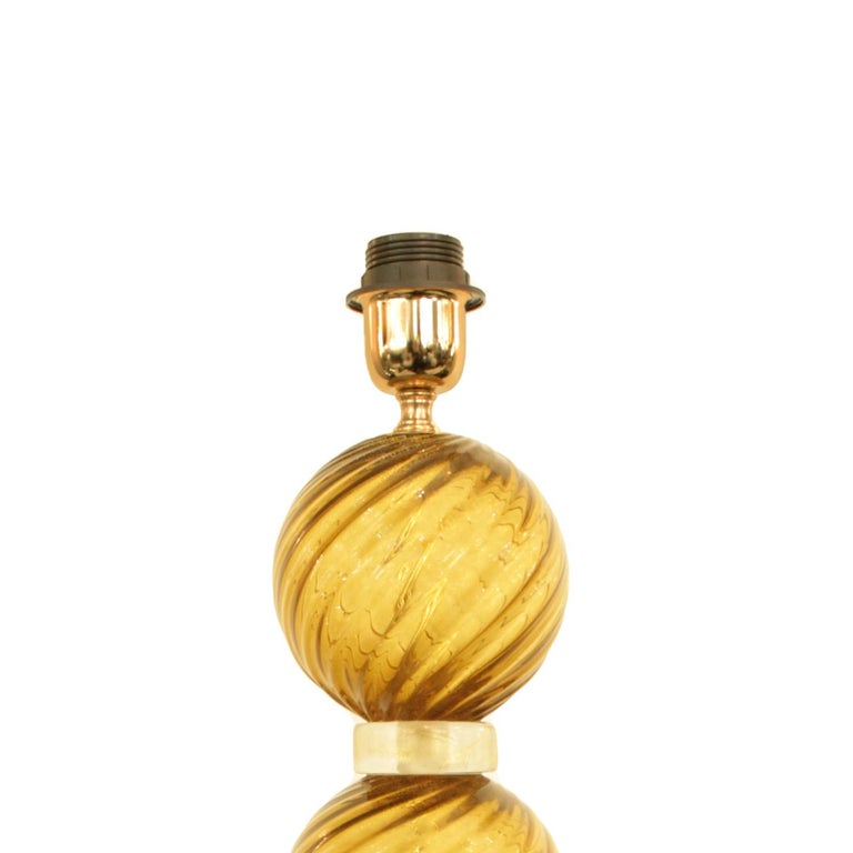 Stunning Pair of Bronze Murano Glass Sphere Table Lamps For Sale at 1stDibs