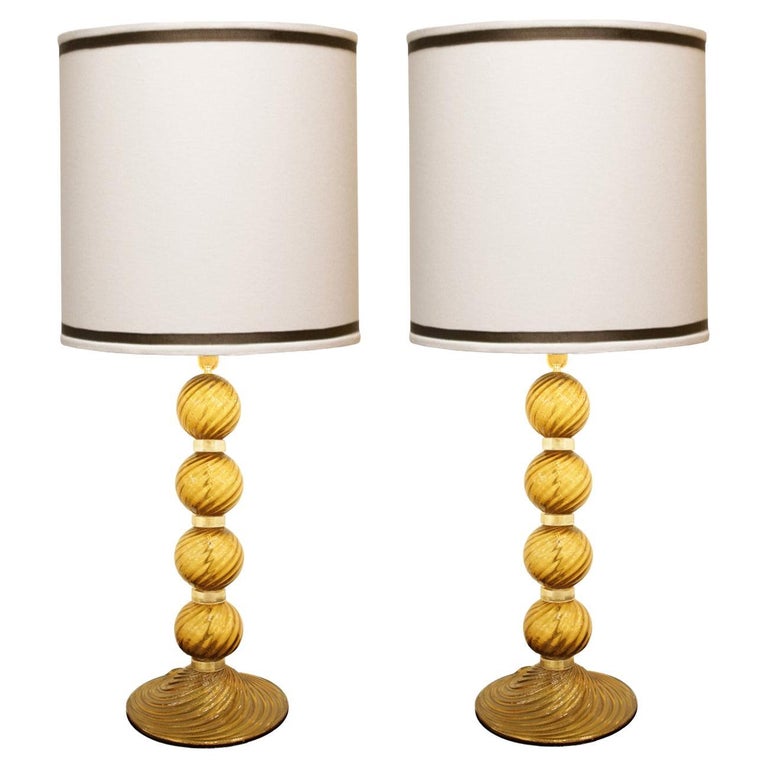 Stunning Pair of Bronze Murano Glass Sphere Table Lamps For Sale at 1stDibs