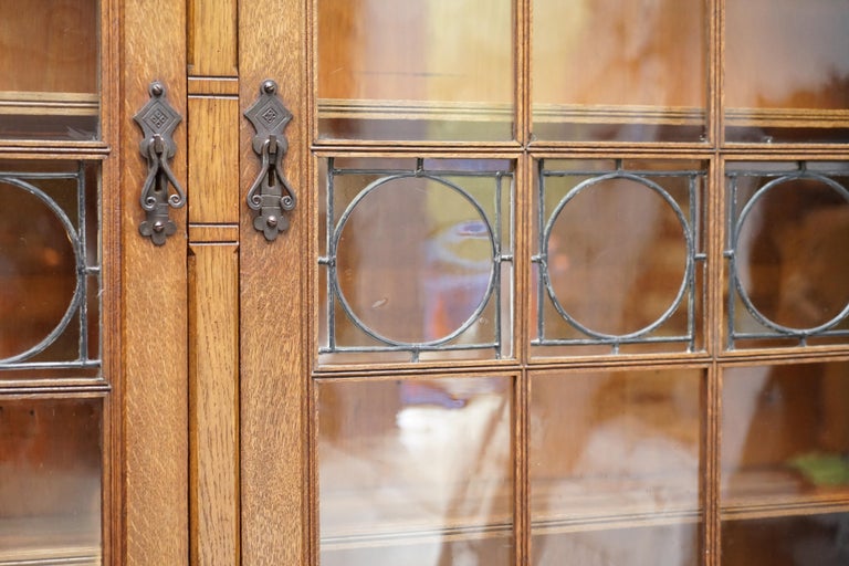Stunning Pair of Huge Antique Victorian Oak Library Bookcases Leaded ...