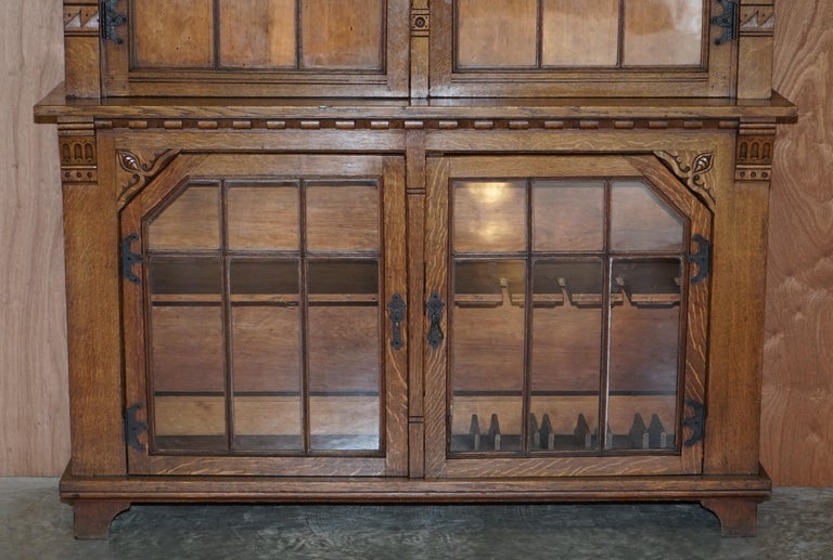 Stunning Pair of Huge Antique Victorian Oak Library Bookcases Leaded ...