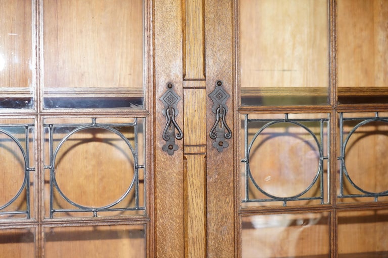 Stunning Pair of Huge Antique Victorian Oak Library Bookcases Leaded ...