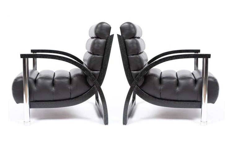 Stunning Pair of Jay Spectre "Eclipse" Chairs in Black Leather at 1stDibs