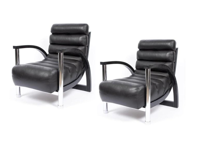 Stunning Pair of Jay Spectre "Eclipse" Chairs in Black Leather at 1stDibs