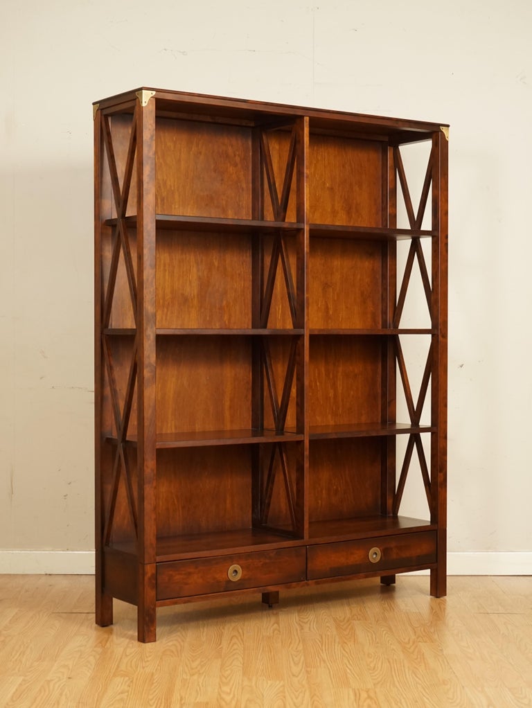Stunning Pair of Military Campaign Bookcases with Two Drawers at 1stDibs
