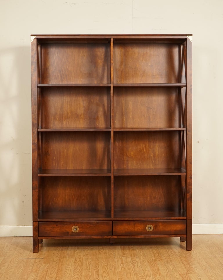 Stunning Pair of Military Campaign Bookcases with Two Drawers at 1stDibs