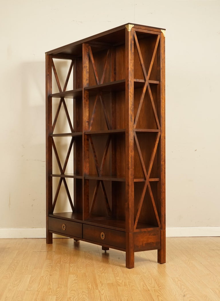 Stunning Pair of Military Campaign Bookcases with Two Drawers at 1stDibs