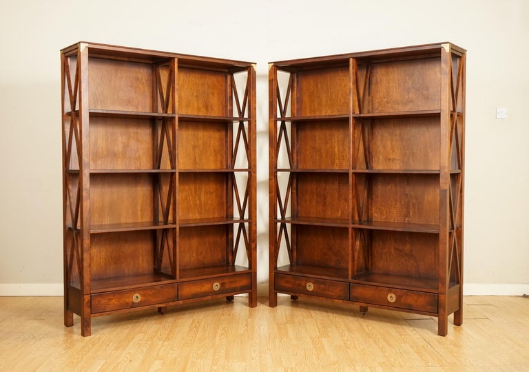 Stunning Pair of Military Campaign Bookcases with Two Drawers at 1stDibs