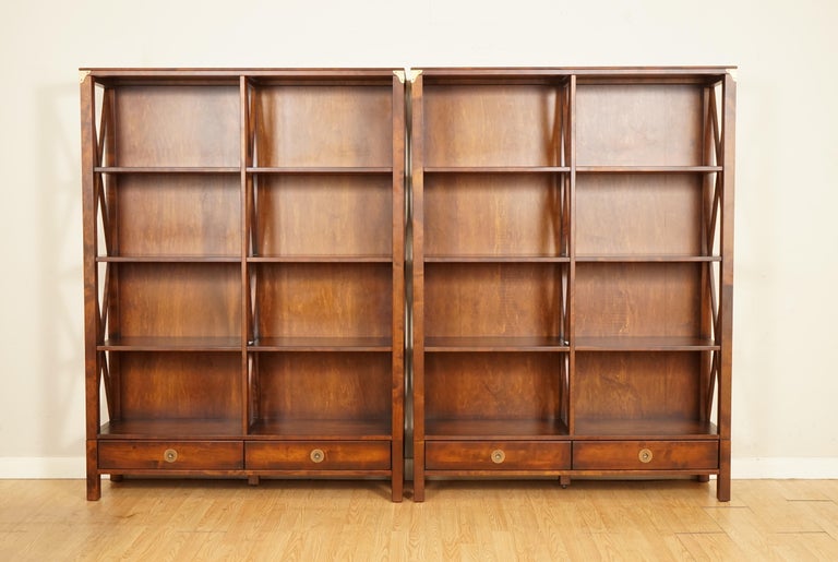Stunning Pair of Military Campaign Bookcases with Two Drawers at 1stDibs