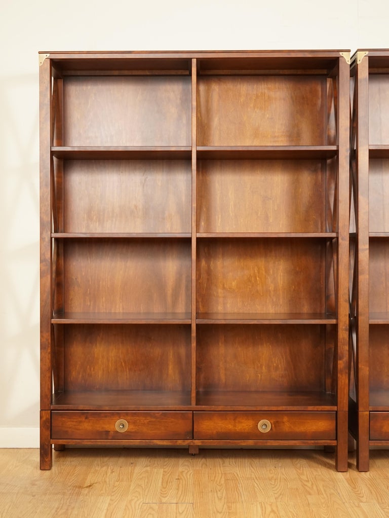 Stunning Pair of Military Campaign Bookcases with Two Drawers at 1stDibs
