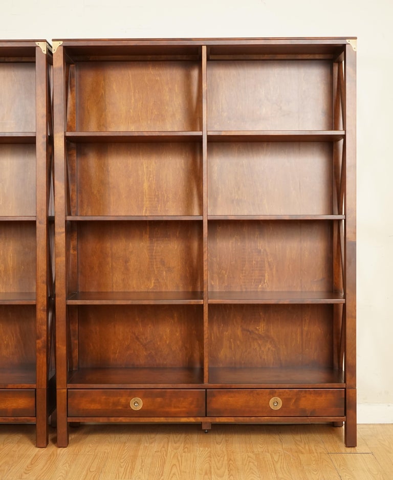 Stunning Pair of Military Campaign Bookcases with Two Drawers at 1stDibs