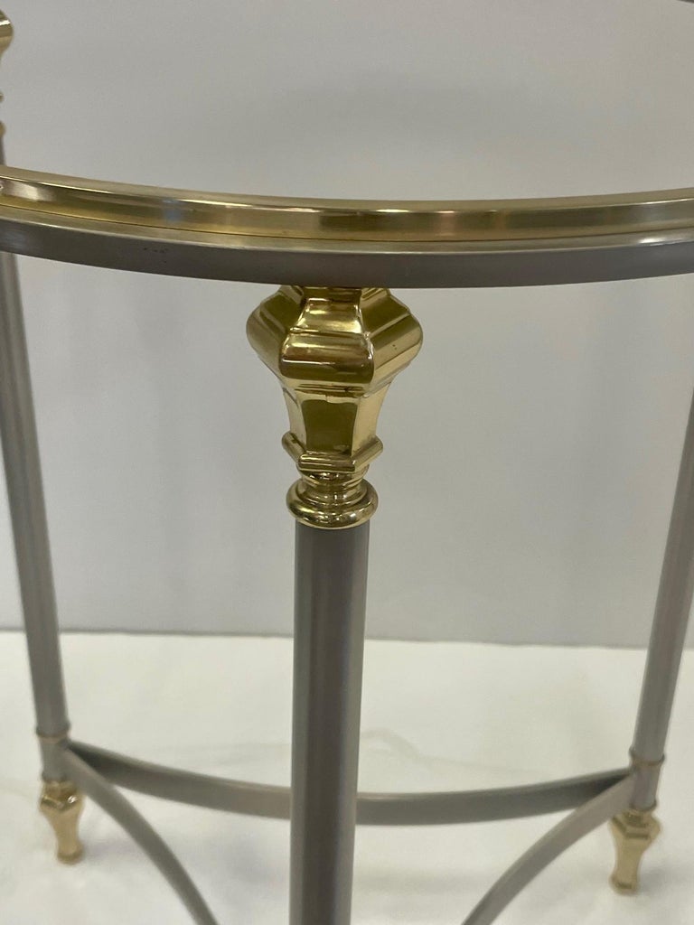 Stunning Pair of Steel Brass and Glass Maison Jansen Style Round Side Tables For Sale at 1stDibs