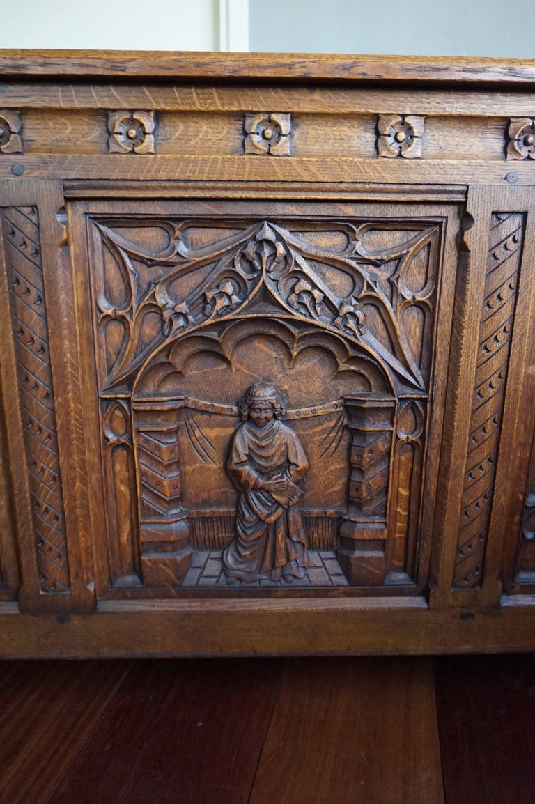 Stunning and Quality Carved Gothic Revival Blanket Chest with Church ...