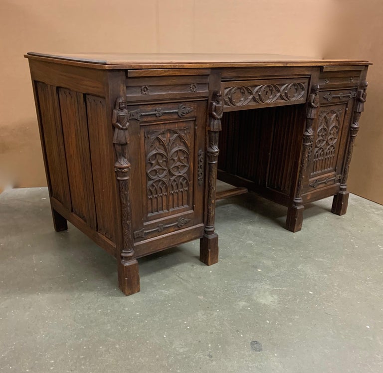 Stunning and Quality Carved Gothic Revival Desk with Church Window ...