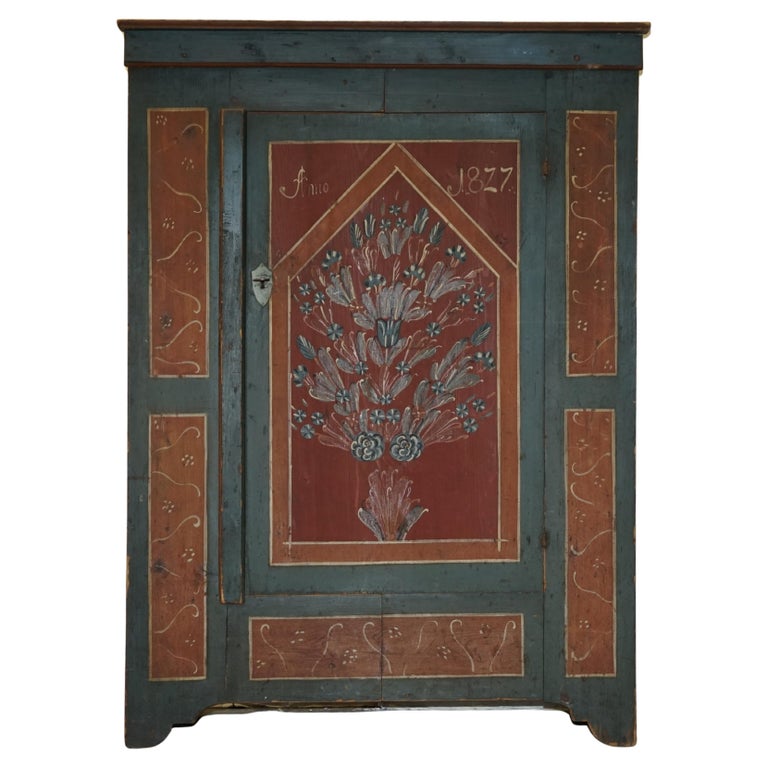 Stunning Rare Antique 1827 Dated Hand Painted German Linen Pot Cupboard ...