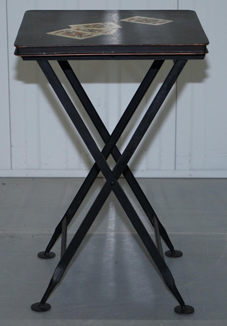 Stunning Rare Pair of Vintage Hand Painted Folding Metal Card Games ...