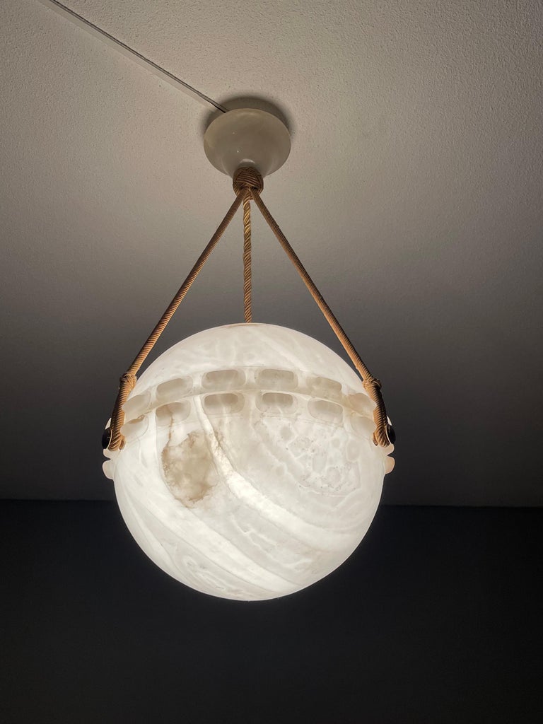 Stunning and Rare White and Black Moon-Like Alabaster Art Deco Pendant ...