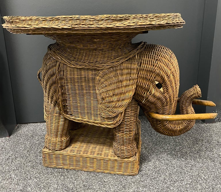 Stunning Rattan Wicker Elephant Side Table with Large Tray, France ...