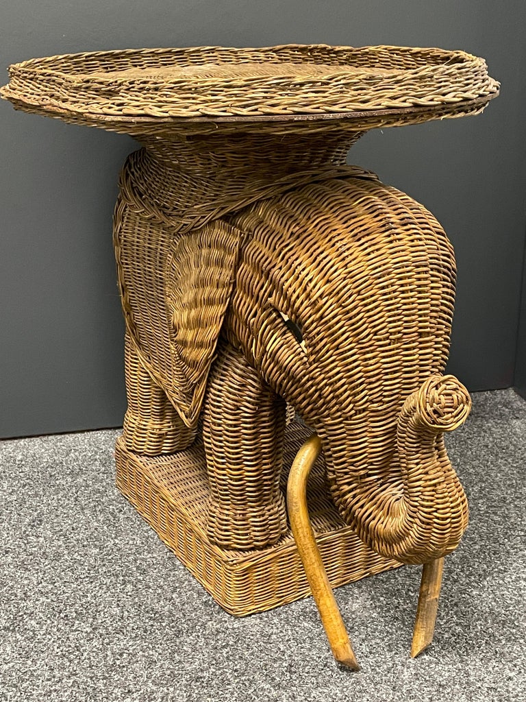 Stunning Rattan Wicker Elephant Side Table with Large Tray, France ...
