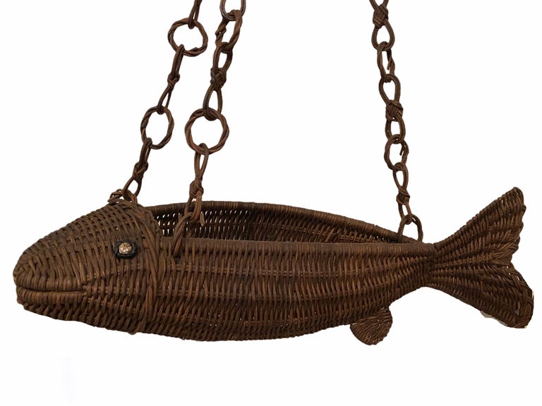 Stunning Rattan Wicker Fish Catchall Hanging Basket, France, 1960s at ...