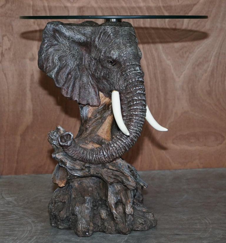 Stunning Realistic Hand Painted Elephants Head Side End Lamp Table ...