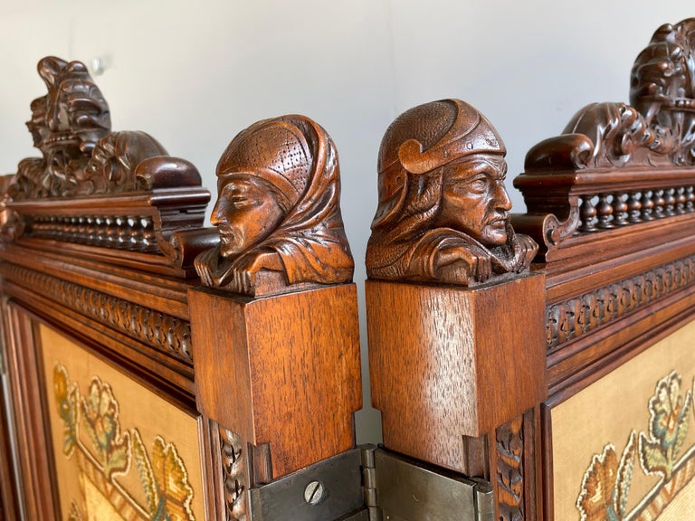 Stunning Renaissance Revival Folding Screen w. Embroidery and 8 Bust ...