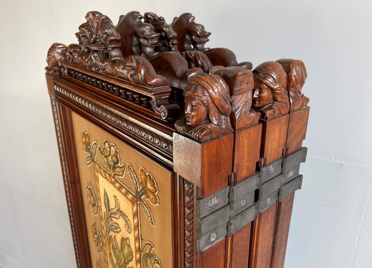 Stunning Renaissance Revival Folding Screen w. Embroidery and 8 Bust ...