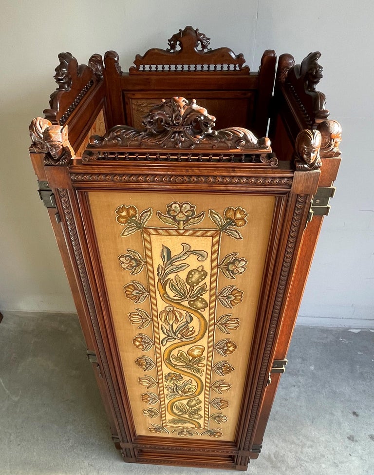 Stunning Renaissance Revival Folding Screen w. Embroidery and 8 Bust ...