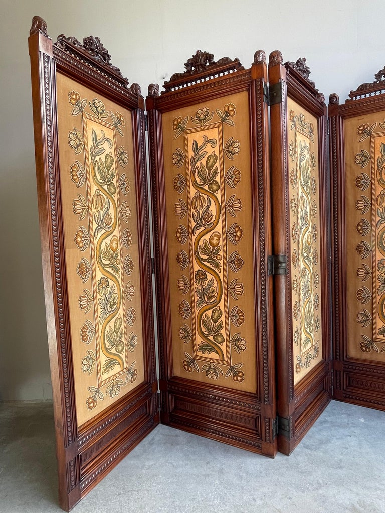 Stunning Renaissance Revival Folding Screen w. Embroidery and 8 Bust ...