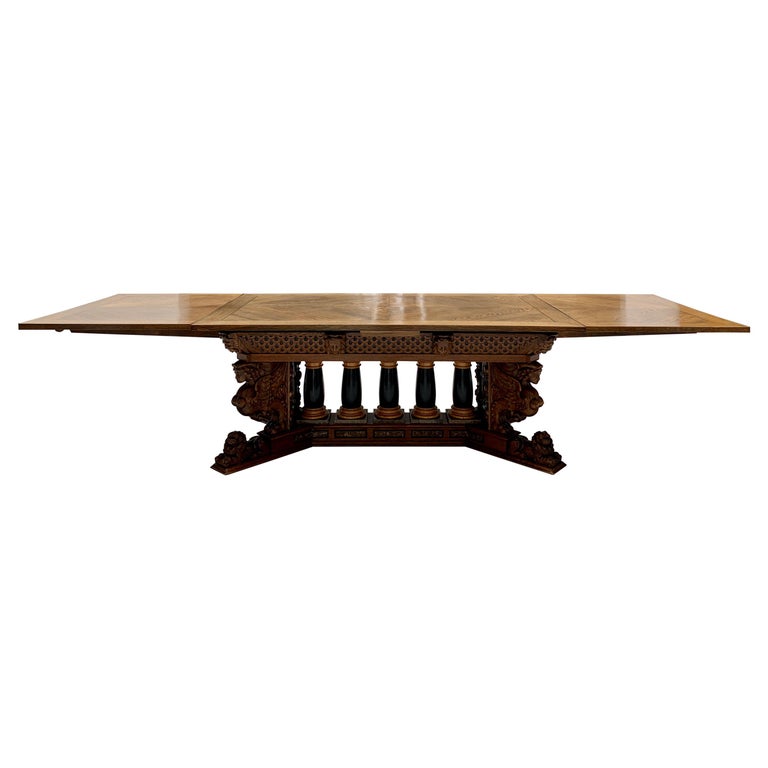 Stunning Renaissance Revivial Late 19th Century Extends Table, Signed ...
