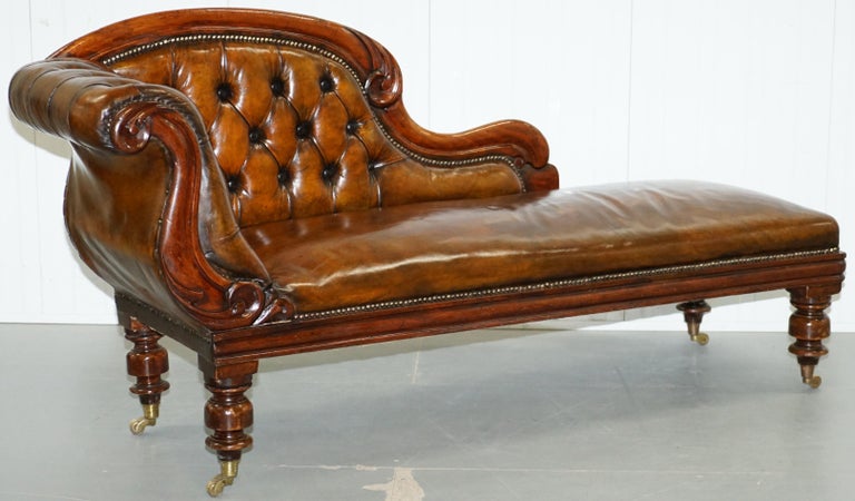 Stunning Restored Victorian Chesterfield Aged Brown Leather Chaise ...