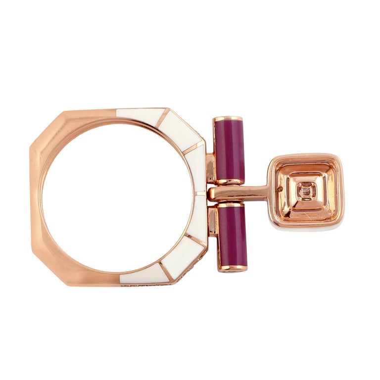 Stunning Rose Gold and Ceramic Inlay Ring with Swinging VS Diamond Pave ...