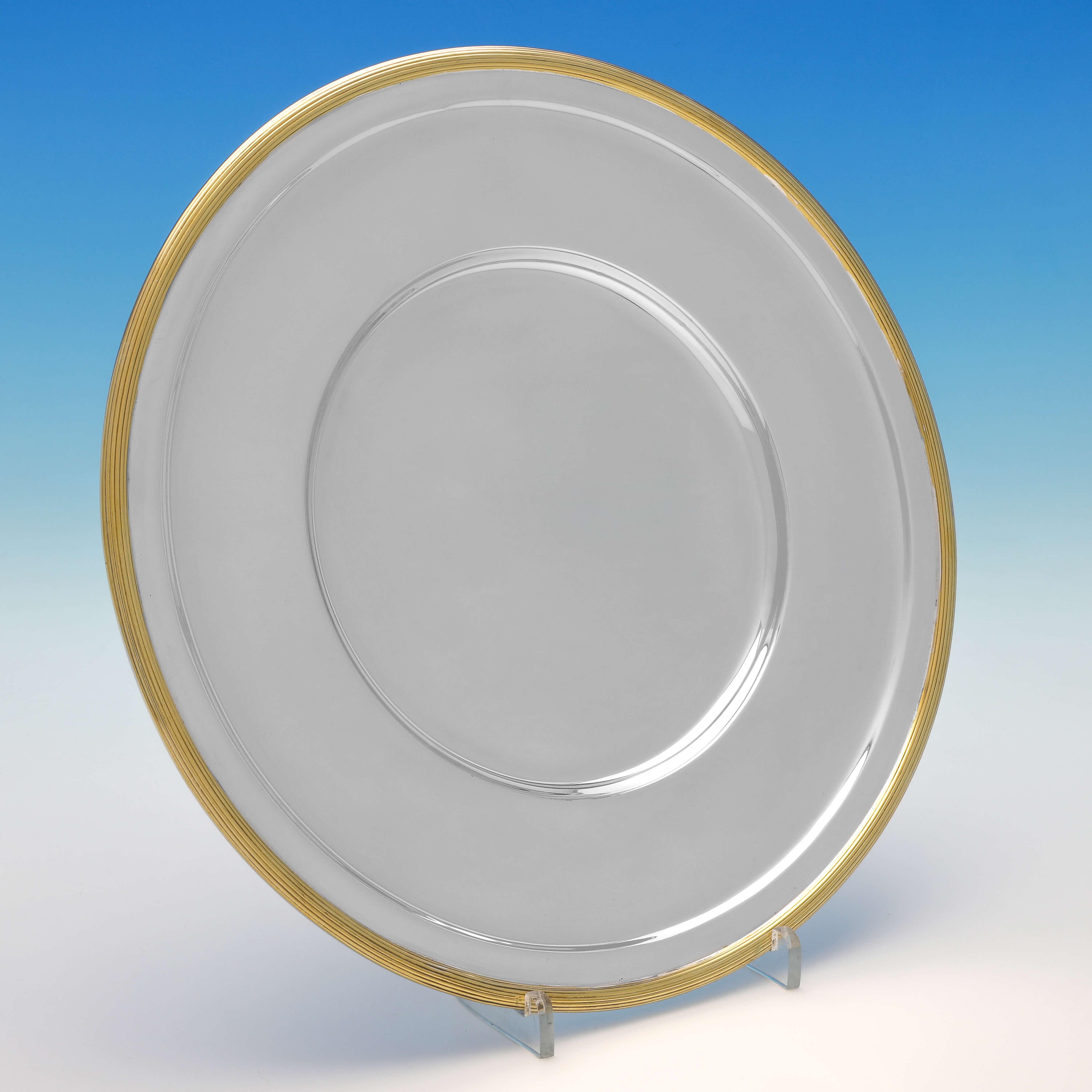 Stunning set of 12 English Sterling Silver Under Plates With Gilt Reed ...