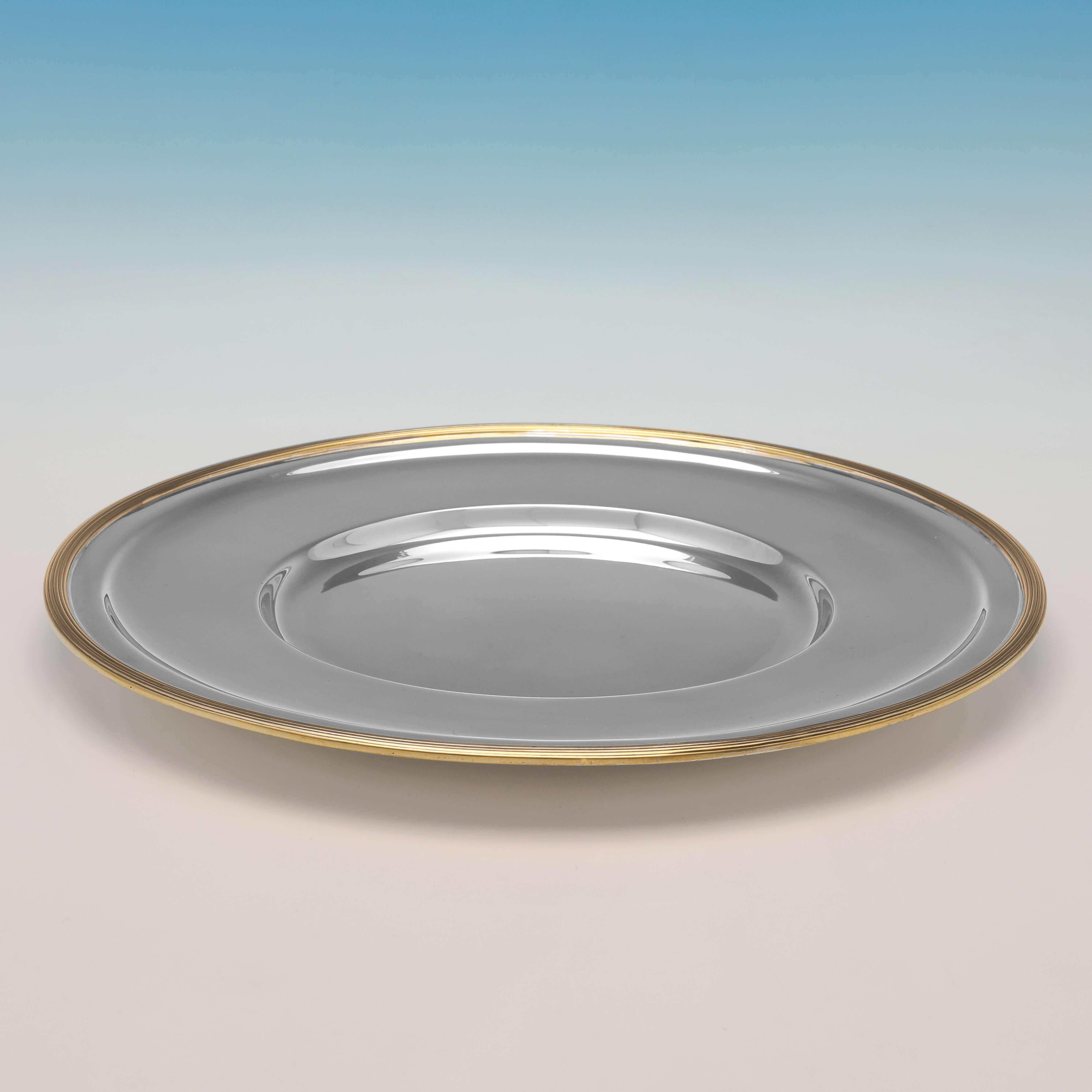 Stunning set of 12 English Sterling Silver Under Plates With Gilt Reed ...