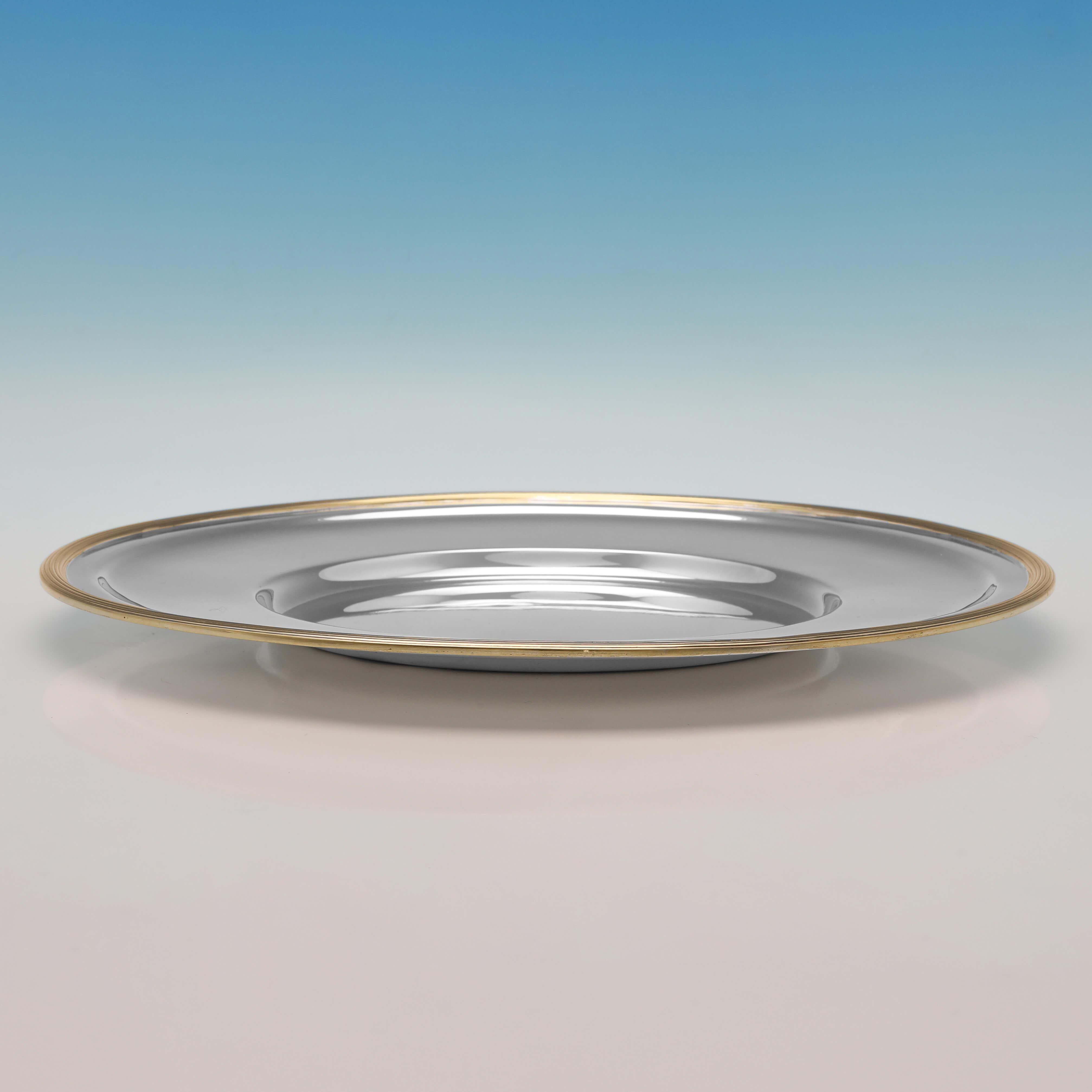 Stunning set of 12 English Sterling Silver Under Plates With Gilt Reed ...