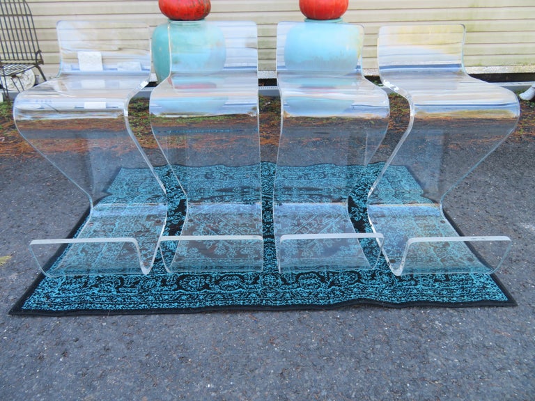 Stunning Set of 4 Thick Bent Lucite Bar Stools Mid-Century Modern For ...