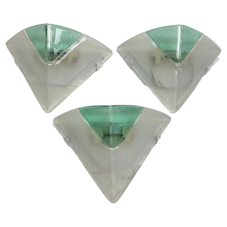 Stunning Set of Three Triangle Shaped Murano Ice Glass Sconces, Italy ...