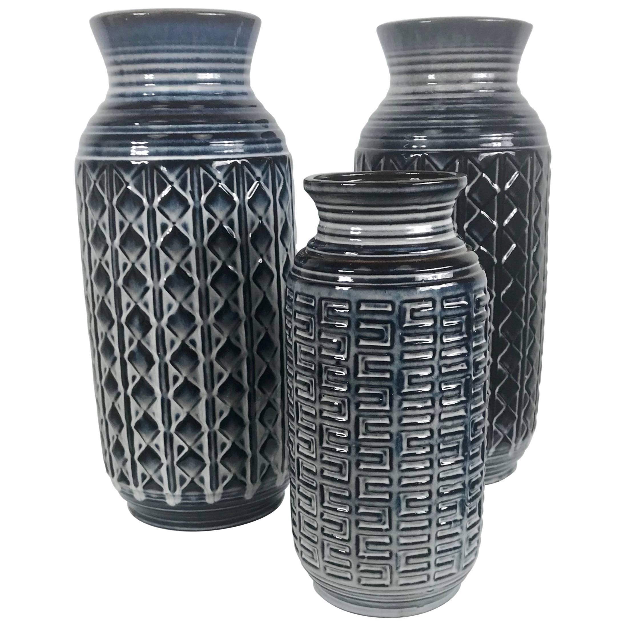 Stunning Set of Three West German Pottery Vessels, Vases at 1stDibs