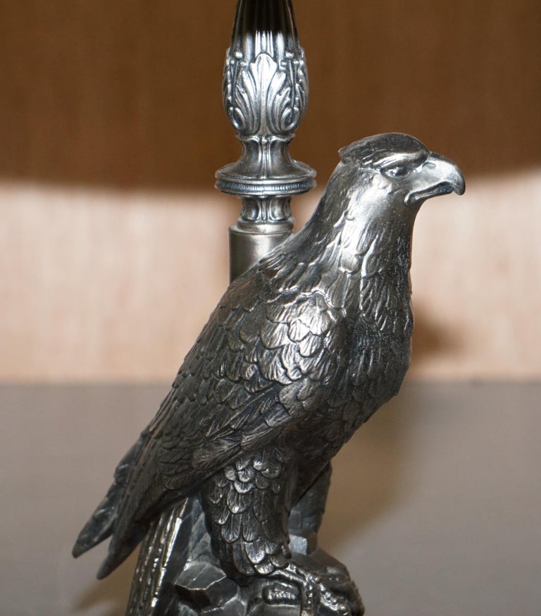 Stunning Silver Plated American Eagle with Marble-Top Side End Lamp ...