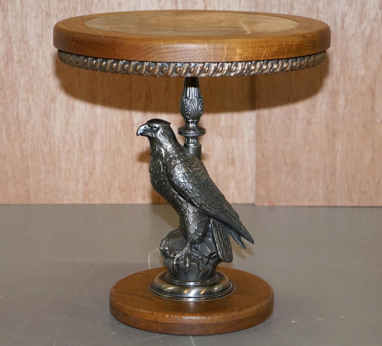 Stunning Silver Plated American Eagle with Marble-Top Side End Lamp ...