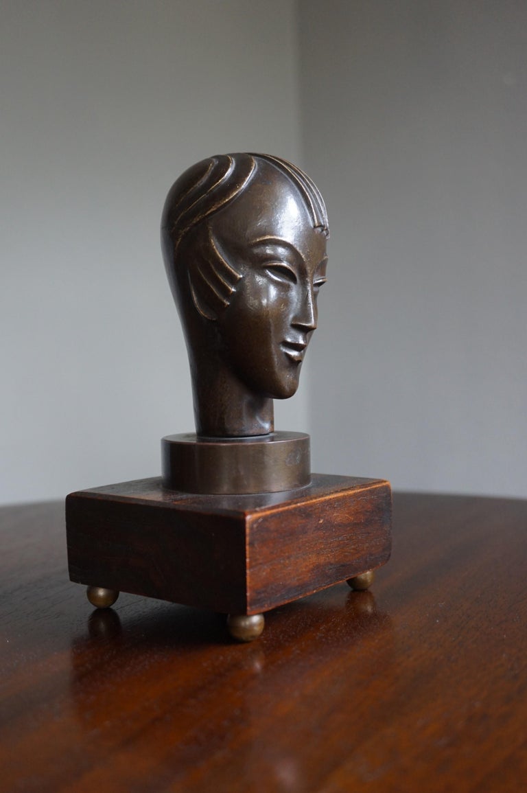 Stunning And Small Art Deco Bronze Androgynous Sculpture With Asian