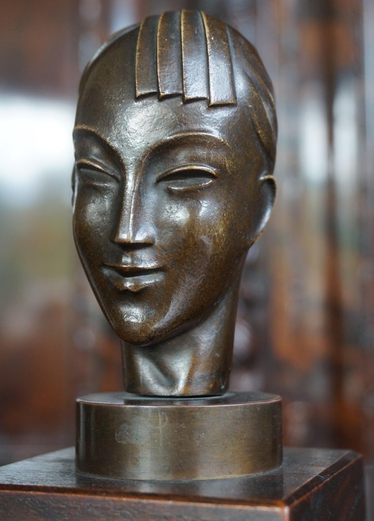 Stunning And Small Art Deco Bronze Androgynous Sculpture With Asian